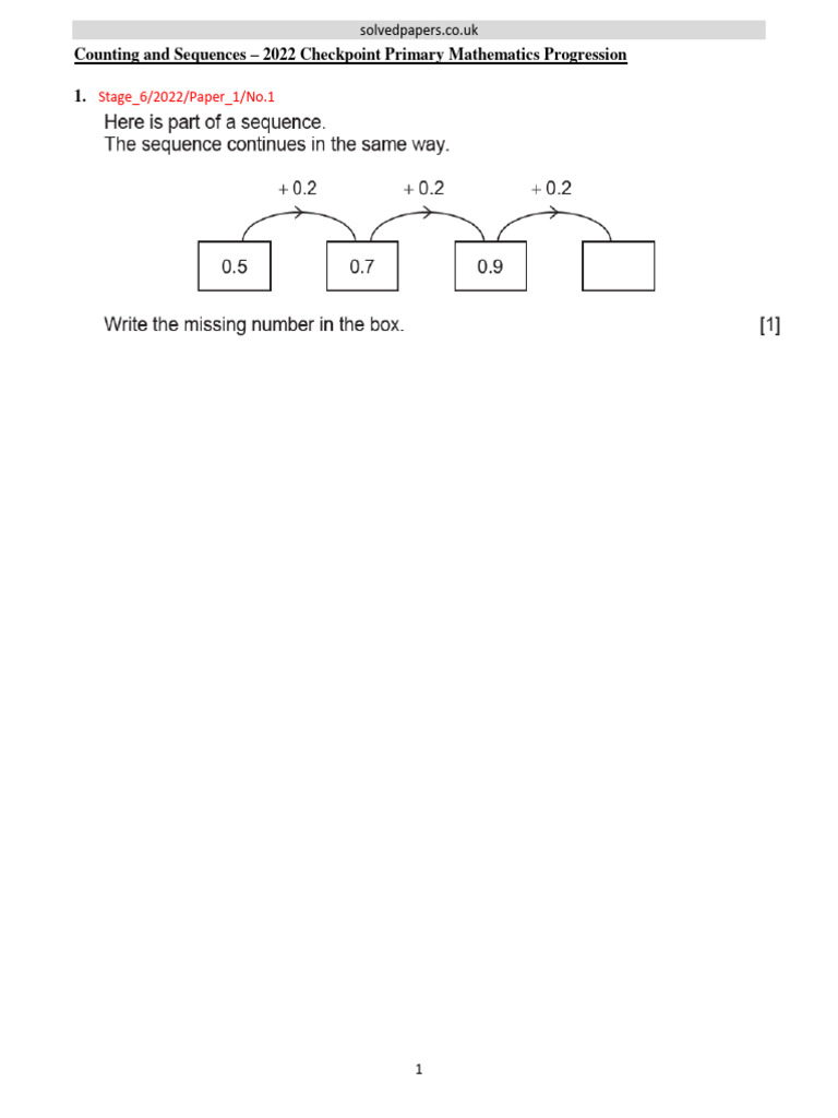 2022 Counting and Sequences Checkpoint Primary Progression | PDF