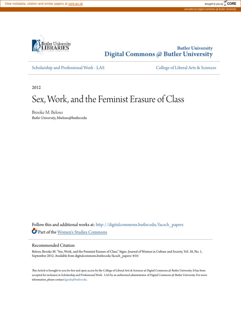 Sex Work And The Feminist Erasure Of Class Pdf Intersectionality Feminism