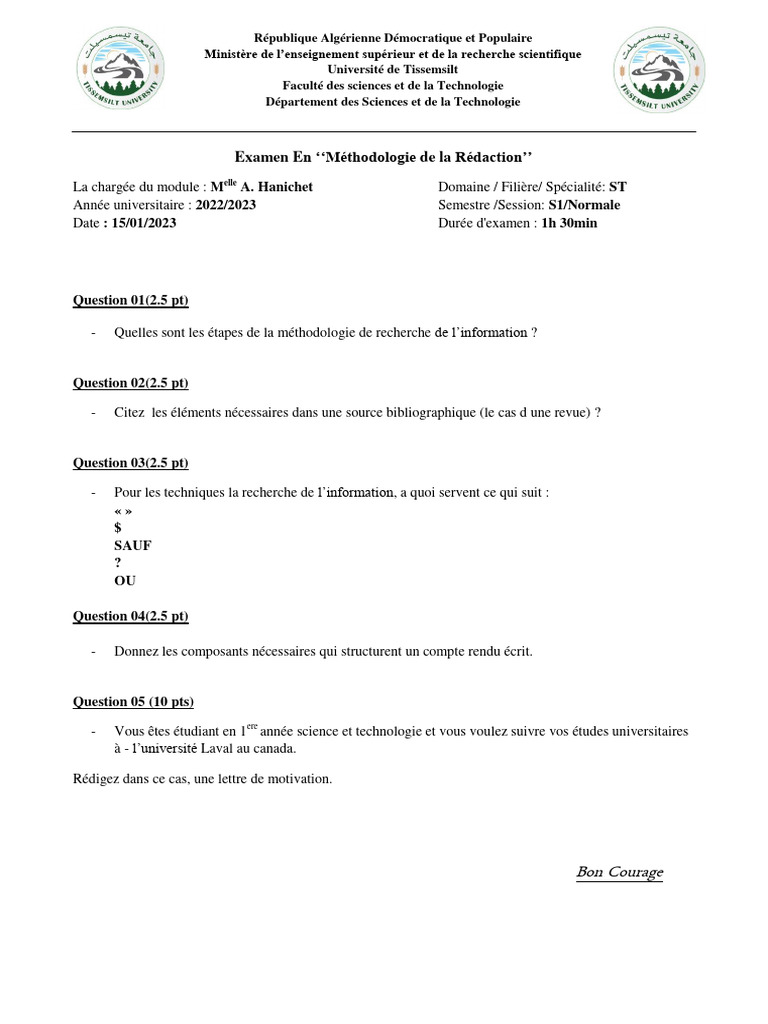 Examen3+Solution Méthodologie de La Rédaction | PDF | Ordinateurs