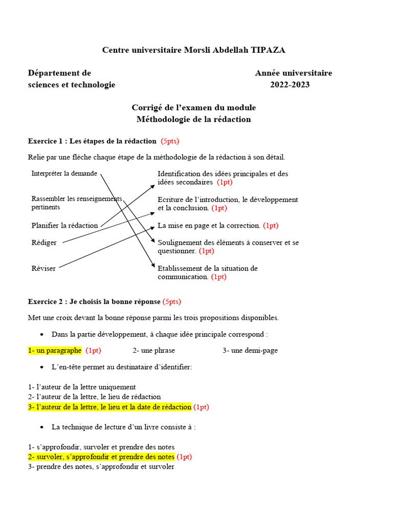 Examen2+Solution Méthodologie de La Rédaction | PDF