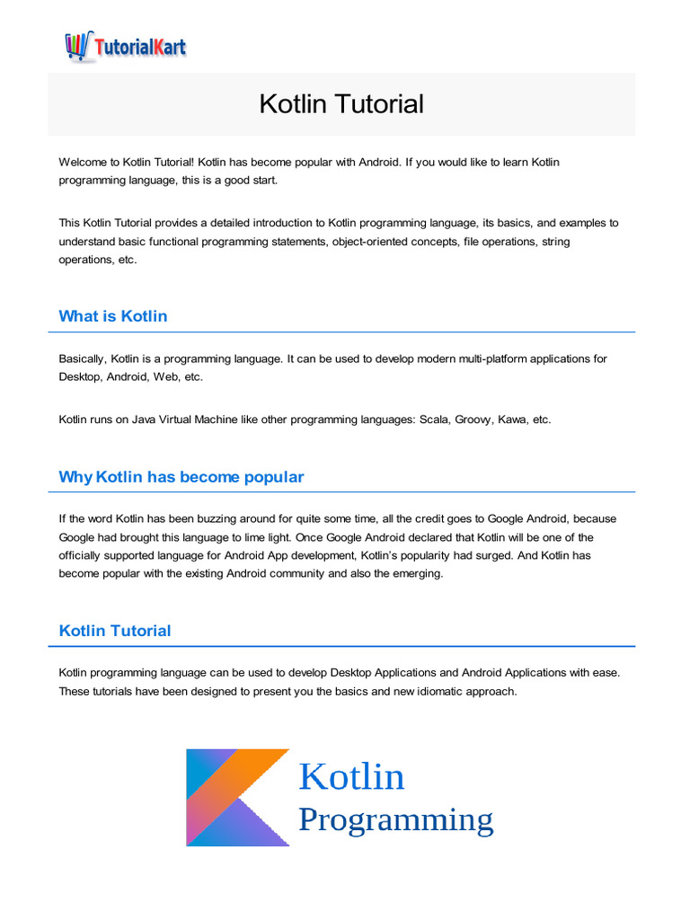 Kotlin Tutorial Pdf Class Computer Programming Java