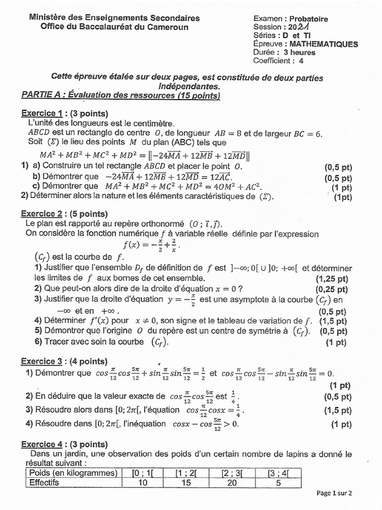 Probatoire D Maths 2021 | PDF