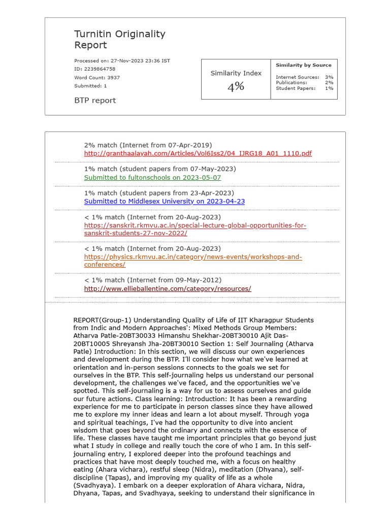 Turnitin Report for IIT KGP BTP | PDF