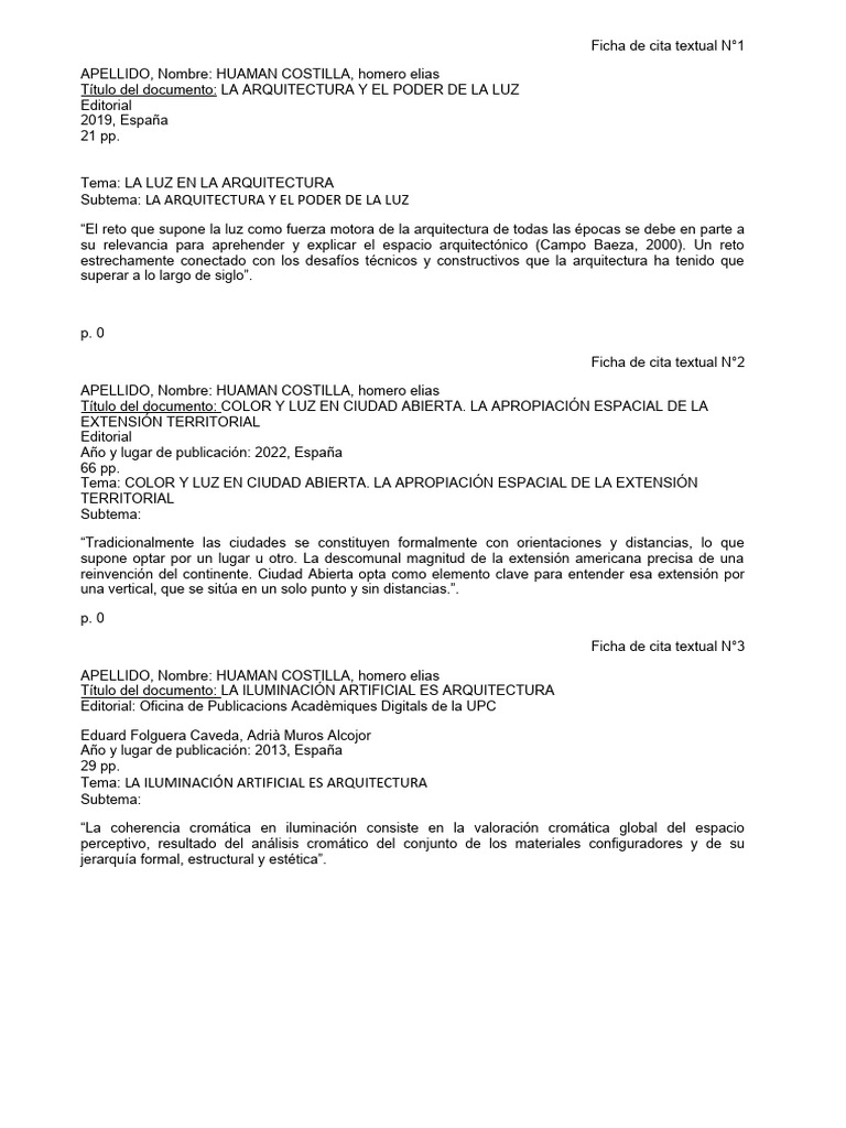 Formato de Ficha de Cita Textual en Word | PDF