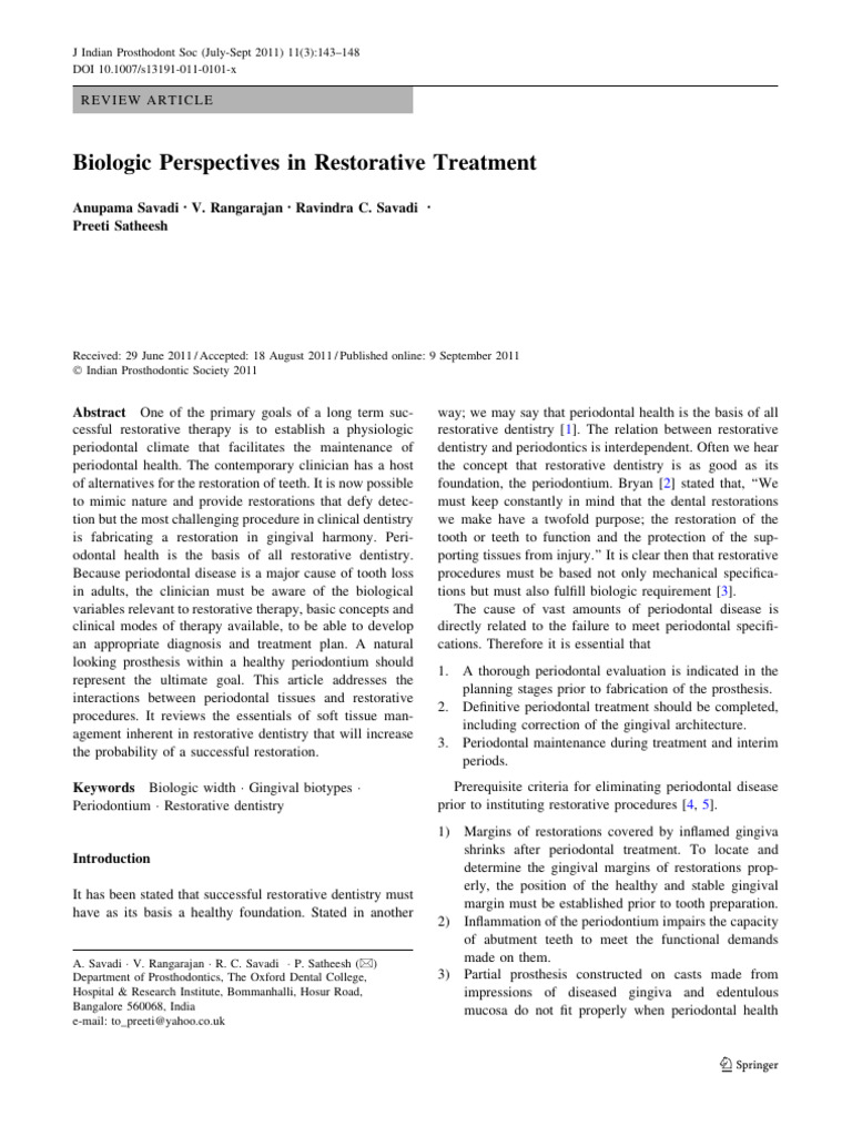 Biologic Width in Restorative Dentistry | PDF | Periodontology | Mouth