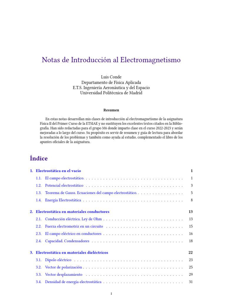 Notas Electromag 24 Marzo 2023 | PDF | Electrostática | Campo eléctrico