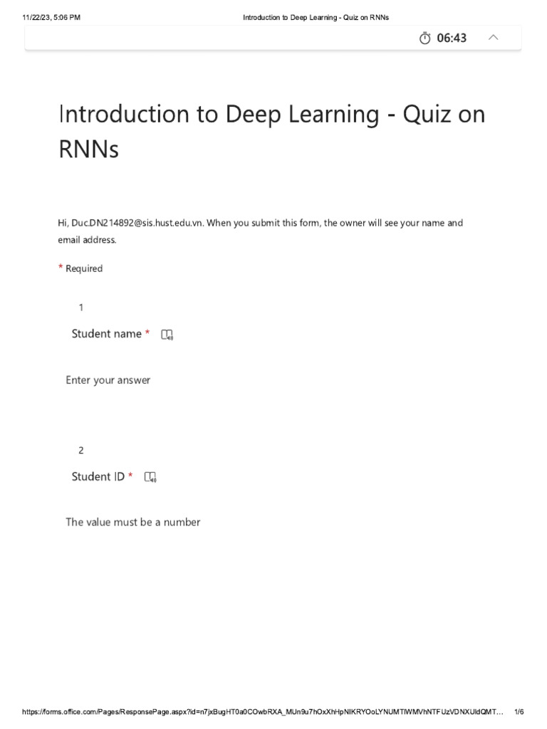 Introduction To Deep Learning Quiz On RNNs | PDF Introduction To Deep Learning Quiz On RNNs | PDF
