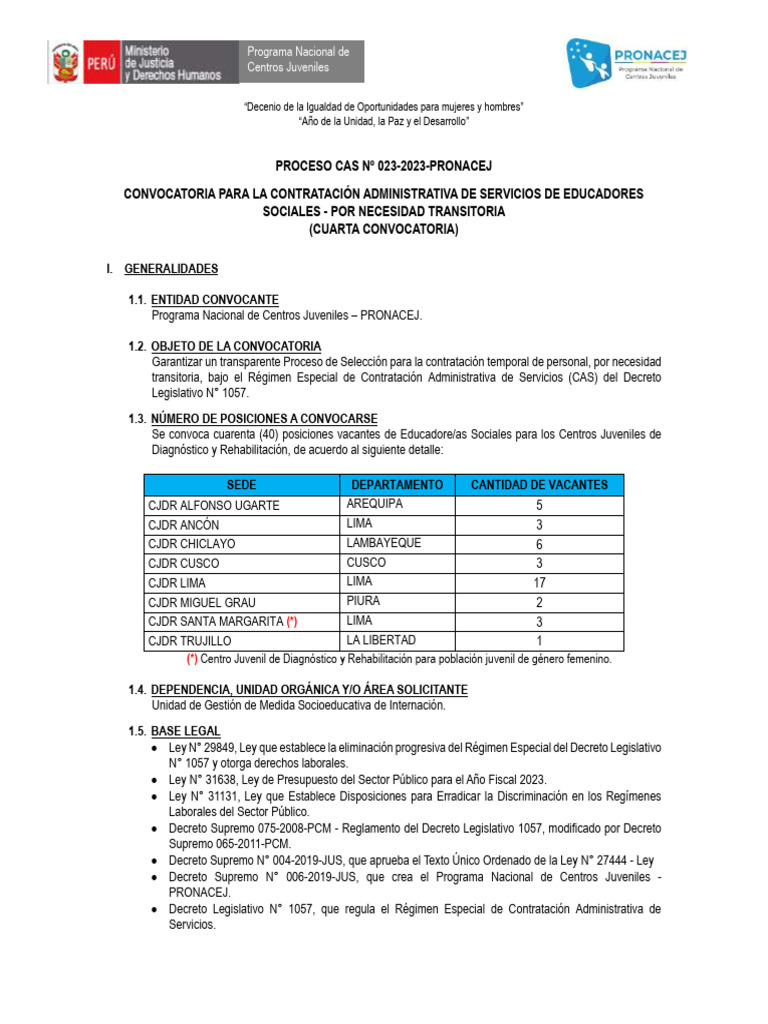 Bases Del Proceso Cas 023 Educadores Sociales CJDR 1 | PDF | Comportamiento | Educación más alta