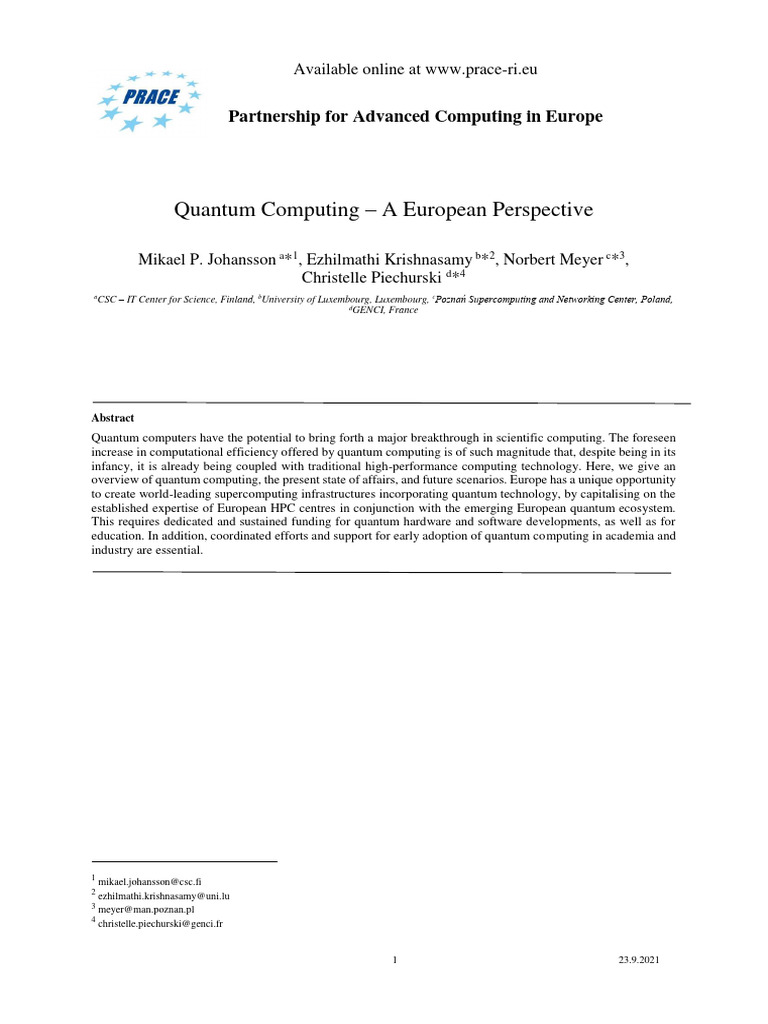 TR Quantum Computing A European Perspective | PDF | Quantum Computing | Computing