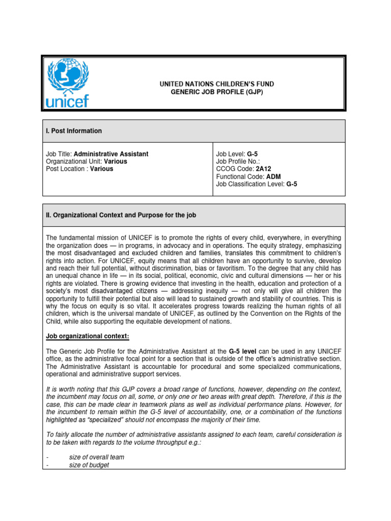 Administrative Assistant GS5 - Job Description | PDF | Recruitment ...