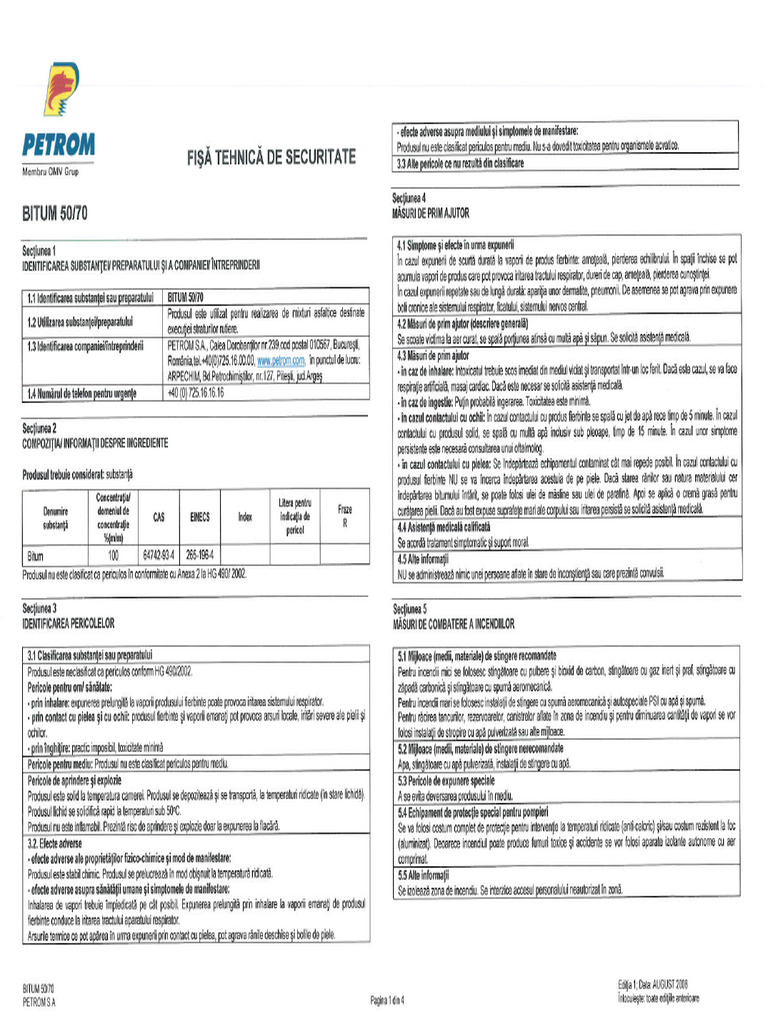 Bitum 50 70 Fisa Tehnica de Securitate | PDF