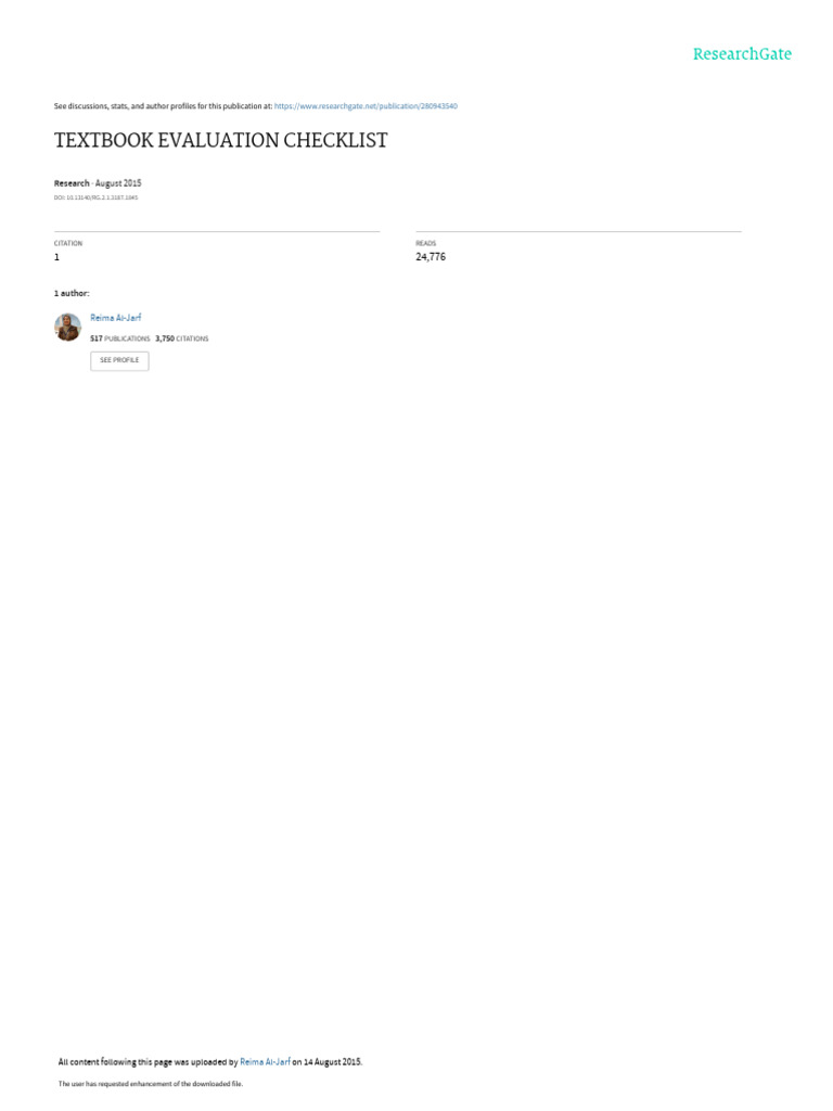 Textbook Evaluation Checklist | Download Free PDF | Teachers | Linguistics