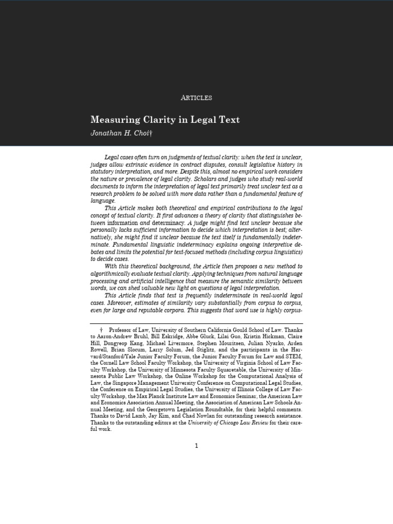 Measuring Clarity in Legal Text | PDF | Theory | Plain Meaning Rule