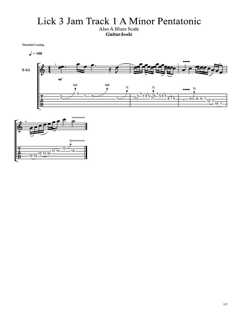 Lick 3 Jam Track 1 A Minor Pentatonic | PDF