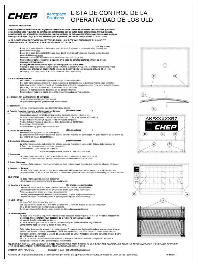 CHEP Spanish ULD Serviceability Check List Version | PDF