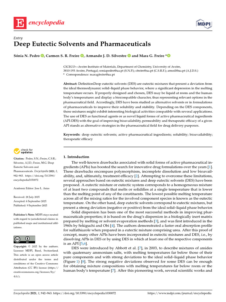 Deep Eutectic Solvents and Pharmaceuticals | PDF | Solubility | Mixture