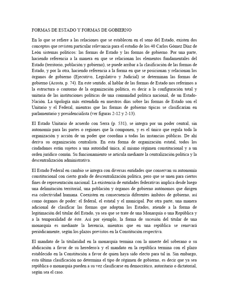 Formas de Estado y Formas de Gobierno | PDF | Gobierno | Estado (política) Formas de Estado y Formas de Gobierno | PDF | Gobierno | Estado (política)