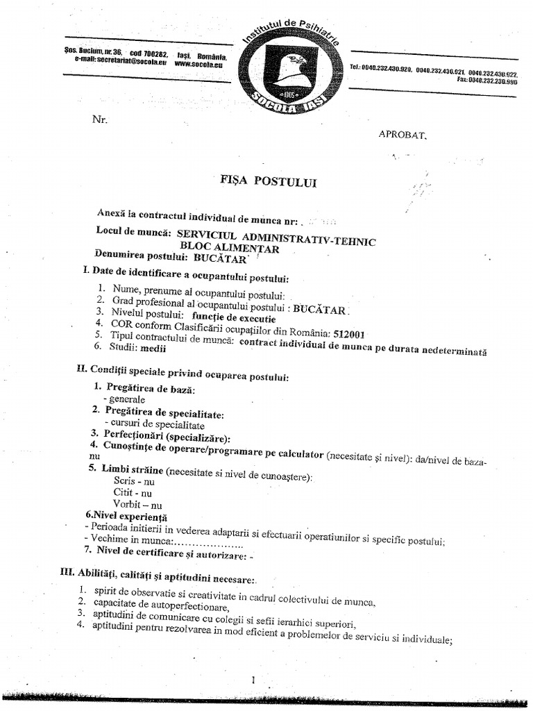 Fisa Postului | PDF