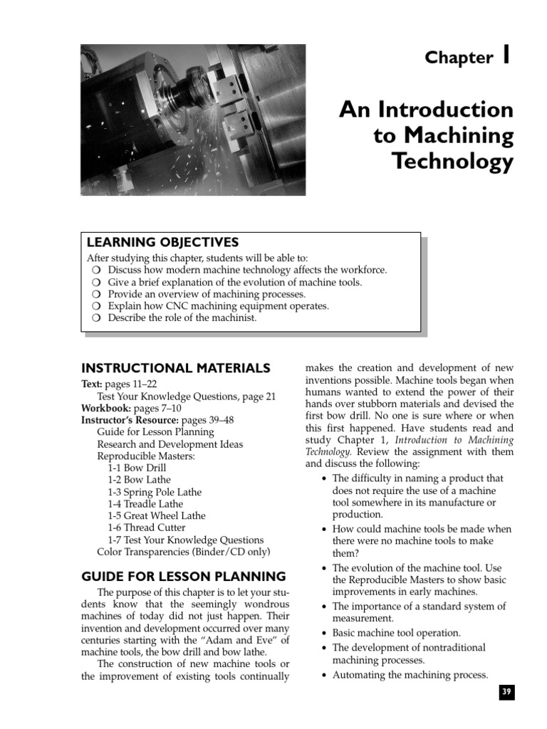 Machining Fundamentals Instructor's Resource 01 An Introduction To Machining Technology | PDF ...