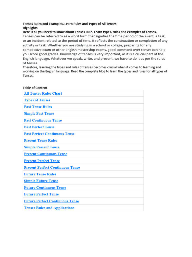 Tenses Rules New 1 | PDF | Grammatical Tense | Perfect (Grammar)