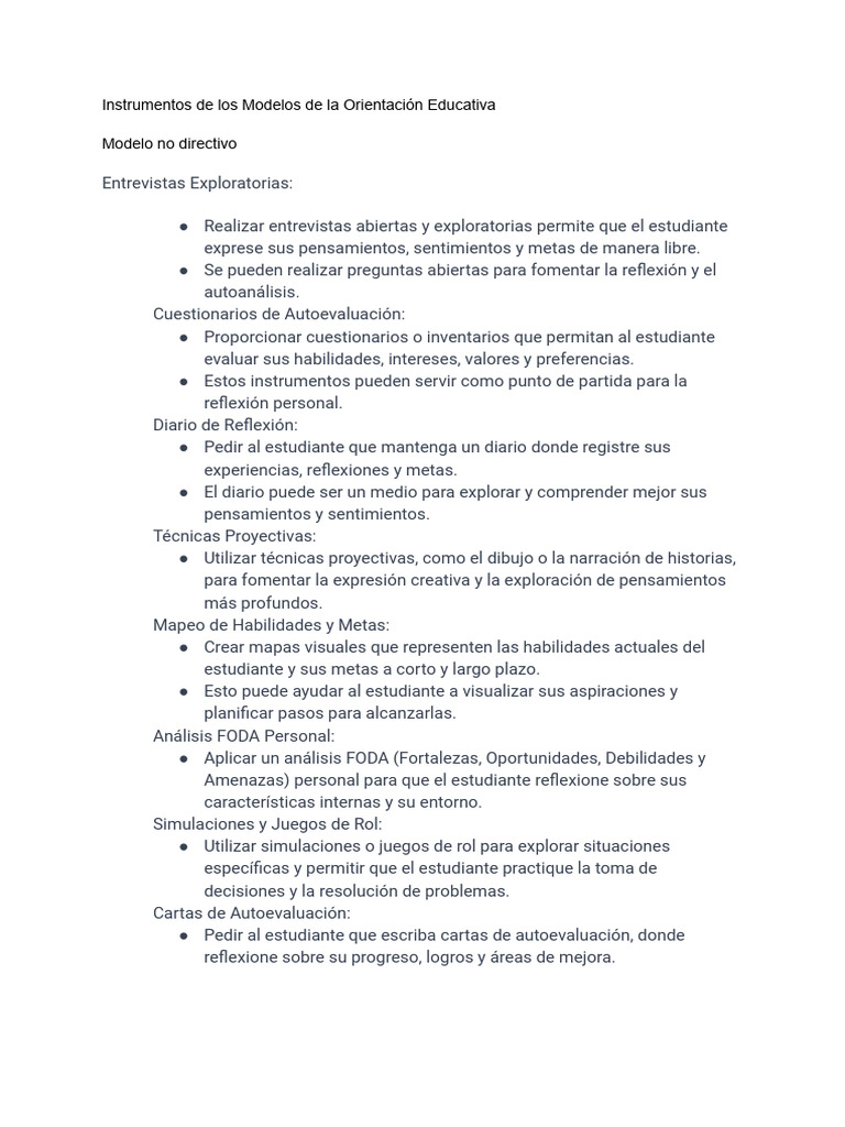 Orientación Educativa #7, Instrumentos de Los Modelos de La Orientación Educativa | Descargar ...