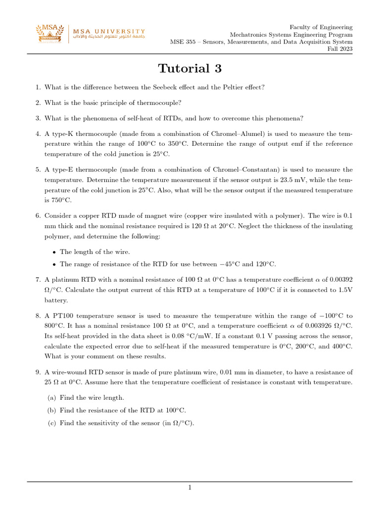 Tutorial 3 | PDF | Thermocouple | Materials