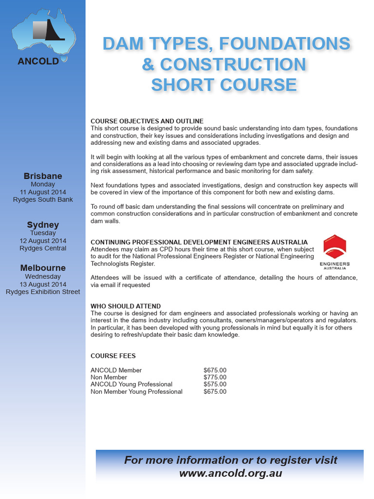 Dam Types Foundations Construction Program | PDF | Dam | Risk