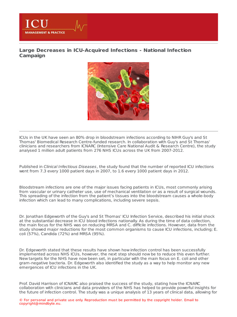 Large Decreases in Icu Acquired Infections National Infection Campaign ...