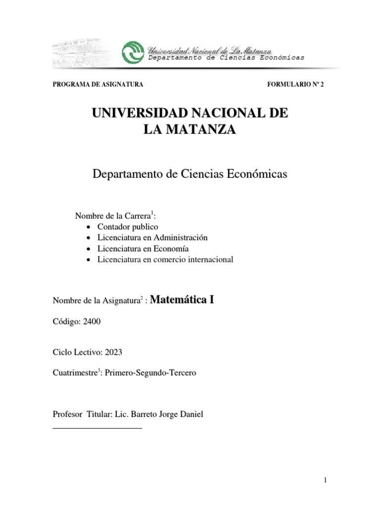 Programa Matematica I 2023 | PDF | Derivado | Integral