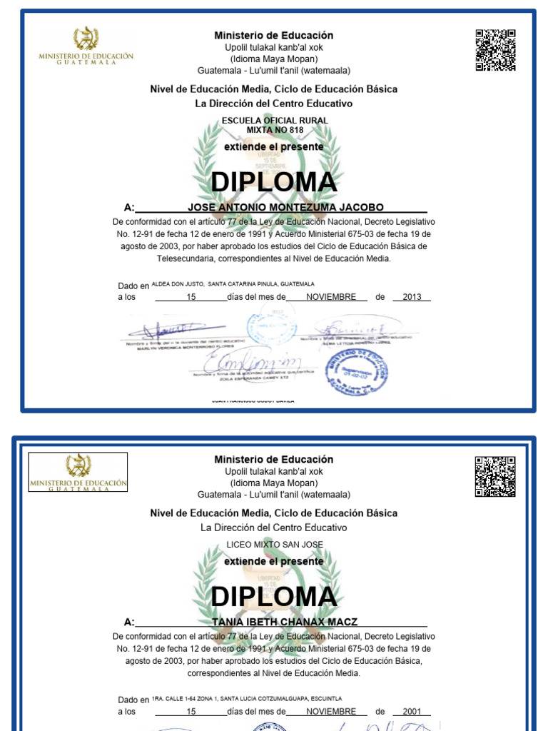 Diplomas de Tercero Basico 2019 | PDF | Guatemala | Educación primaria
