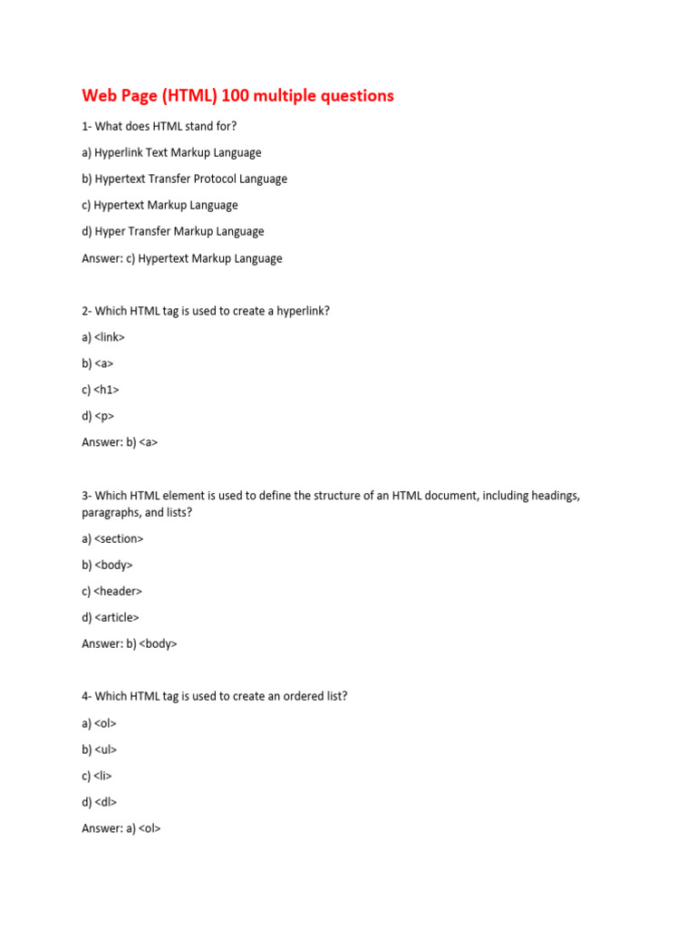 Wweb Page HTML Questions | PDF | Html | Hyperlink