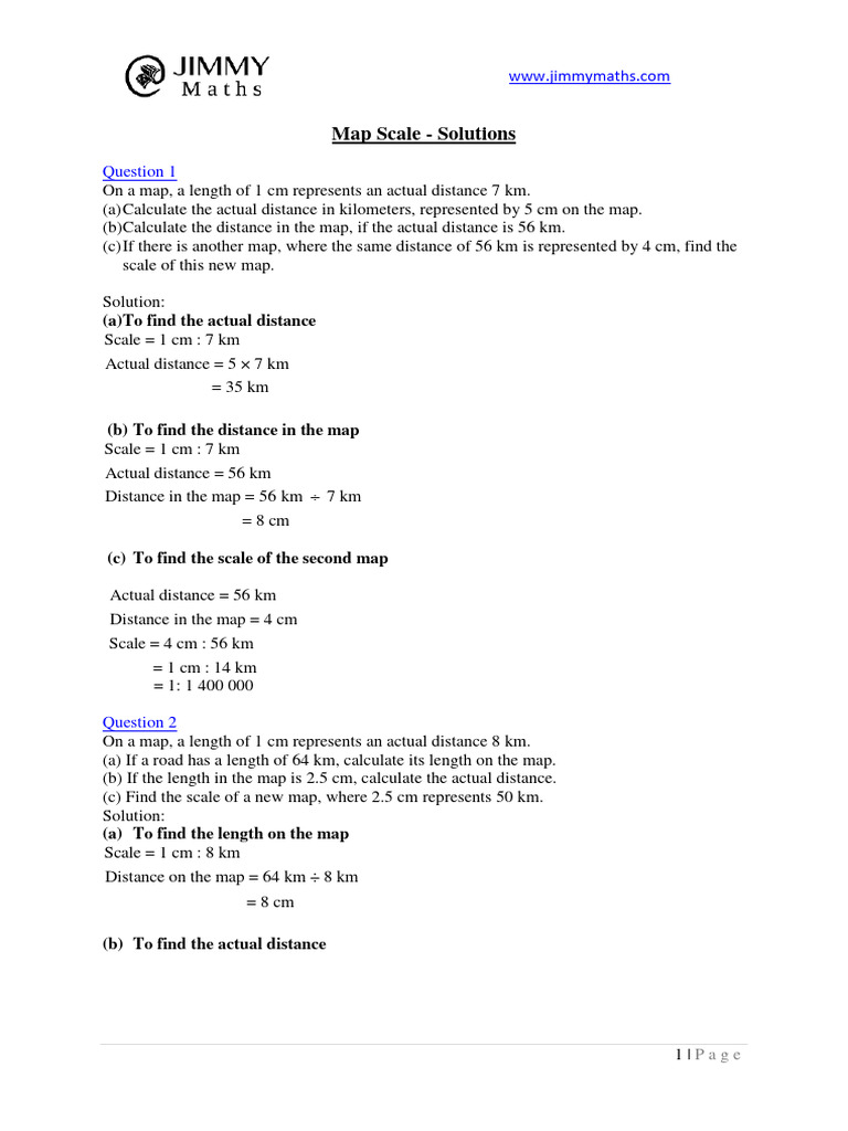 Map Scale Calculations and Solutions | PDF | Length | Map