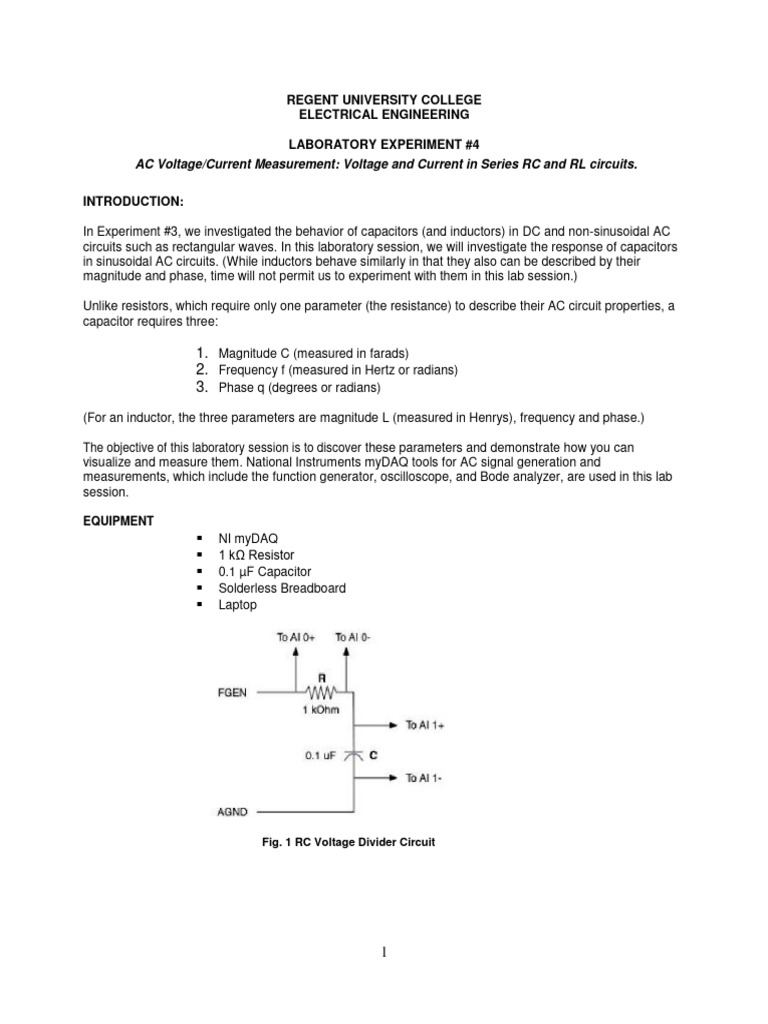 Experiment 4 AC Measurents RC A RL Ckts 210330 | PDF | Electrical Impedance | Electrical Network