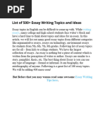 Essay Topics - List of 500 Essay Writing Topics and Ideas | PDF | Essays