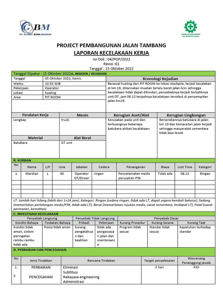 Ganggi Laporan Analisa Investigasi Kecelakaan | PDF