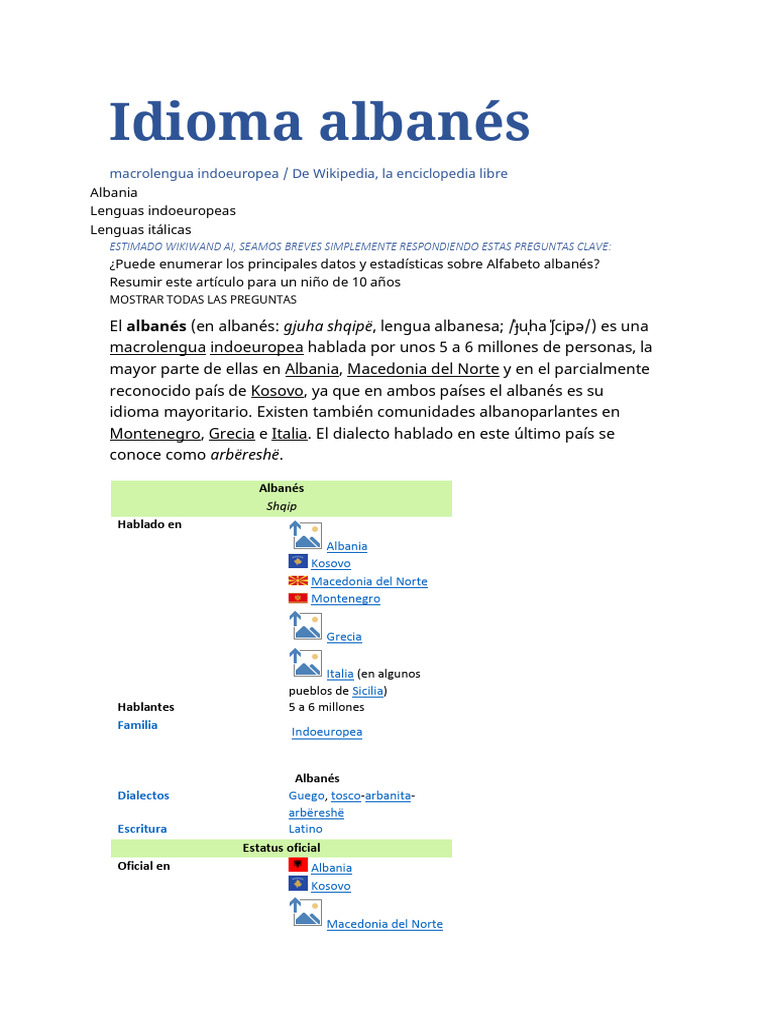 Idioma Albanes | PDF | Comunicación humana | Familias de idiomas