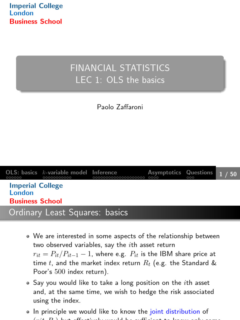OLS Basics and CAPM Insights | PDF | Ordinary Least Squares | Linear Regression