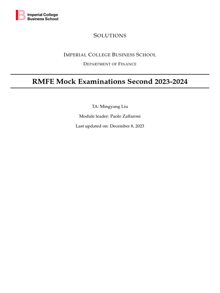 RMFE Mock Examinations Second 2023 2024 Solutions Version2 | PDF