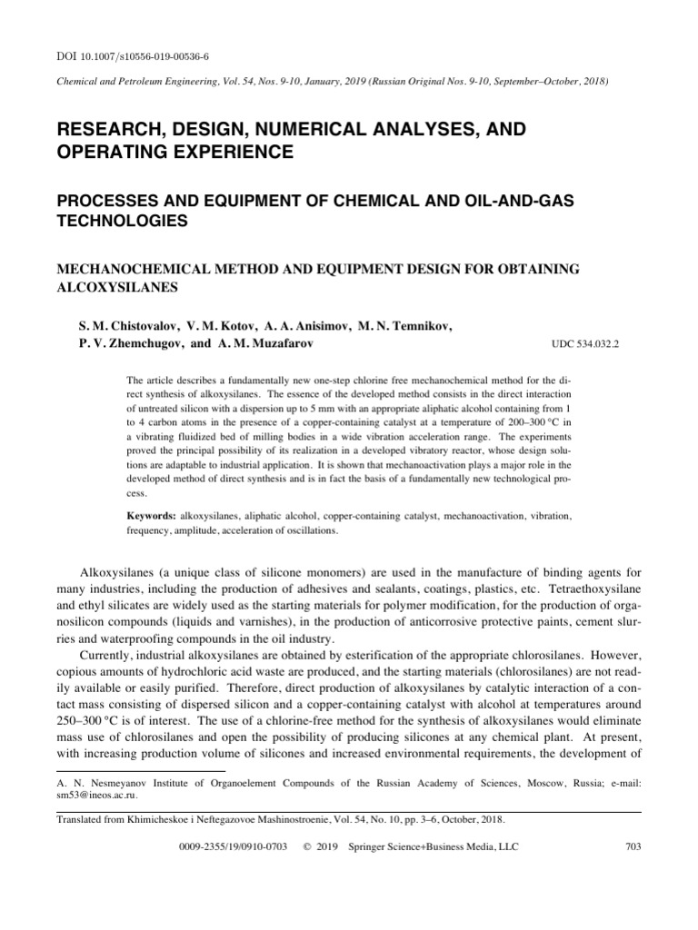 Mechanochemical Method and Equipment Design For Obtaining Alcoxysilanes | PDF | Catalysis | Silicon