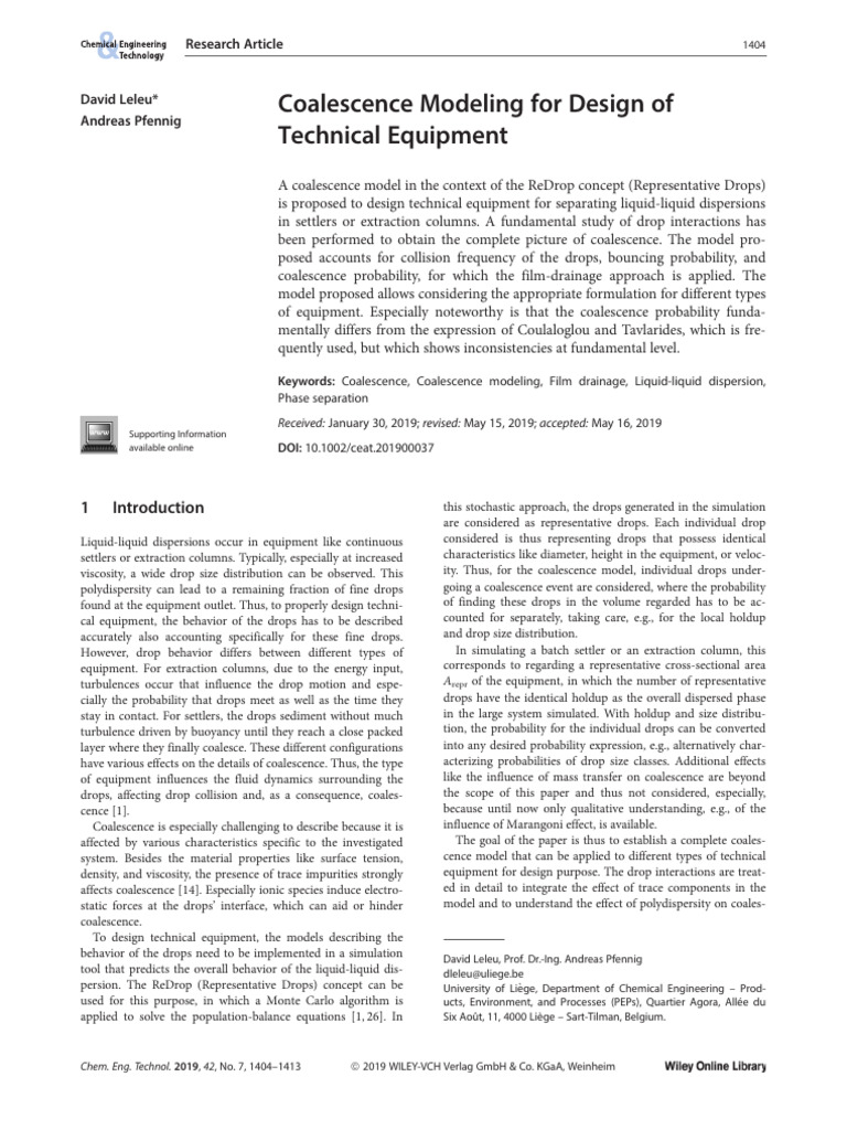 Coalescence Modeling For Design of Technical Equipment | PDF ...
