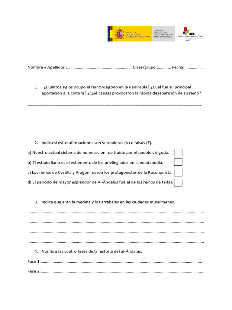 Examen de Conocimiento Del Medio | PDF | Al Andalus | Europa