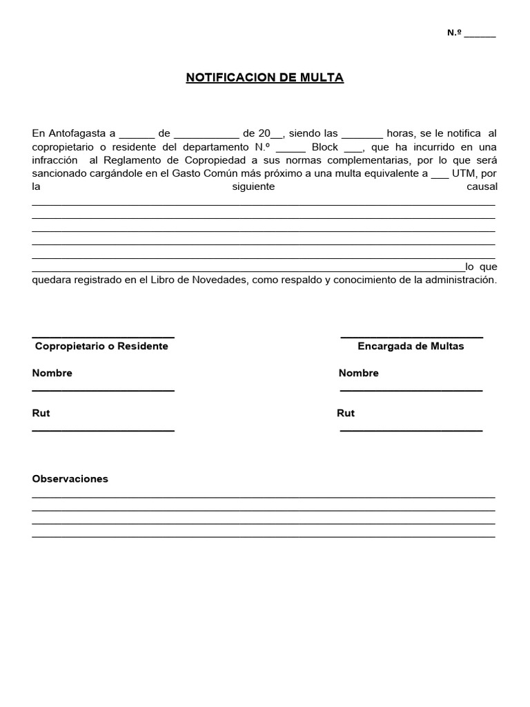 NOTIFICACION DE MULTA Condominio | PDF