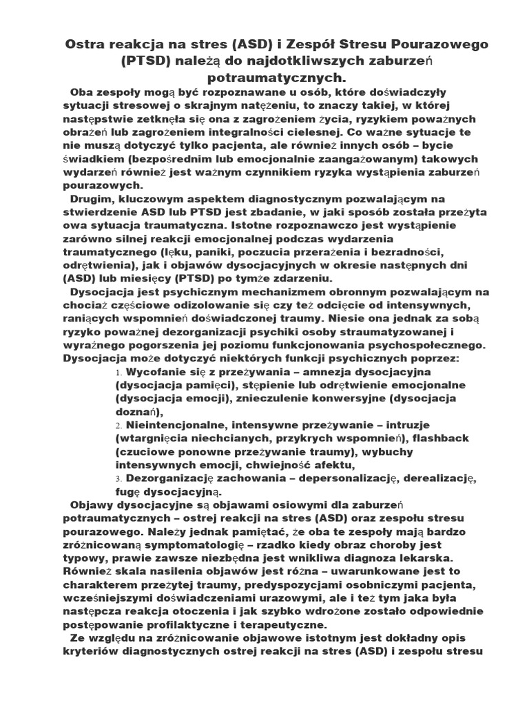 Ostra Reakcja Na Stres | PDF