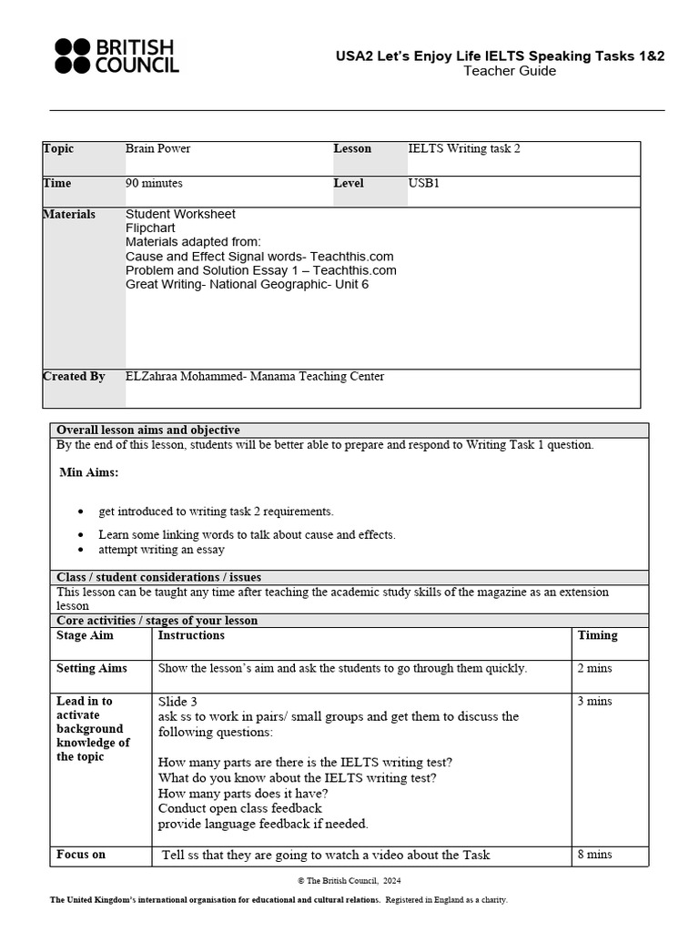 USB1 - Brain Power Lesson Plan | PDF | International English Language ...