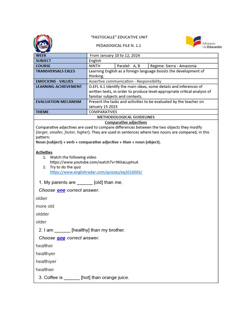 Ficha Pedagogica Noveno A, B 11 | PDF | Human Communication | Cognitive Science