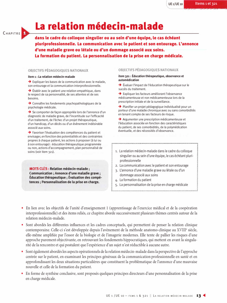 01 Relation Médecin Malade - Medline Med Interne 20 | PDF