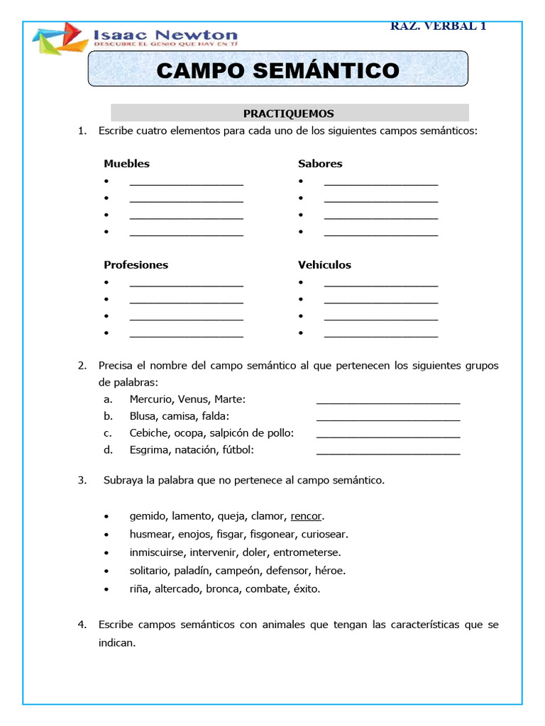Ejercicios De Campo Semántico Pdf