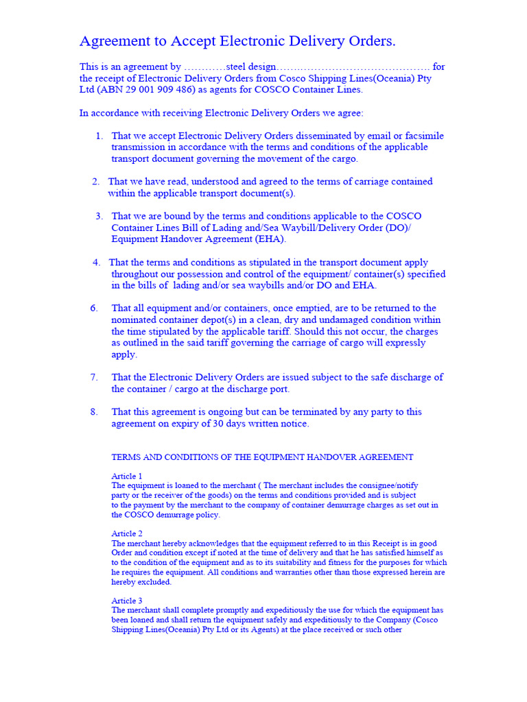 Edo Registration Form-Cosco | Download Free PDF | Bill Of Lading ...