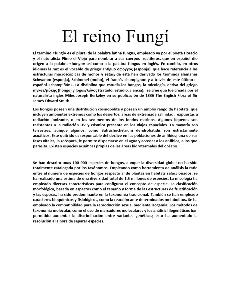 El Reino Fungi: Conceptos y Descubrimientos | PDF | Hongo | Taxa
