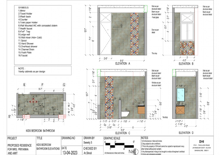 Kids Bathroom - Tiling Layout - Priyanka Amit Residence | PDF